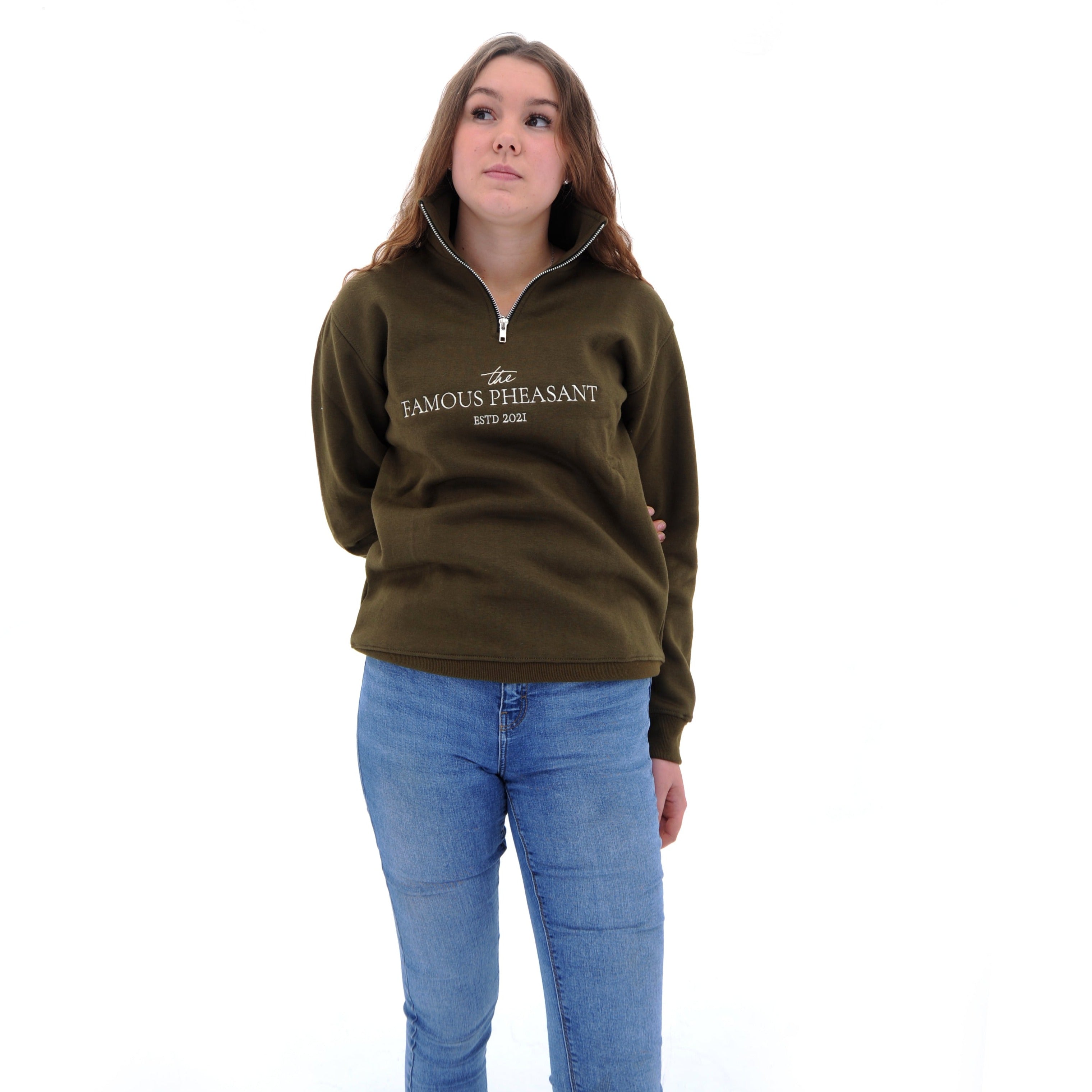 The Deluxe 1/4 Zip - Womens - Dark Olive – The Famous Pheasant